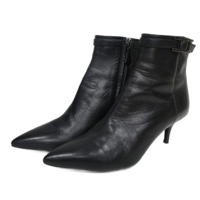 【中古】エルメス HERMES ブランシュ アピバックル ショートブーツ 202245Z レザー ブーティ 黒 ブラック 35.5