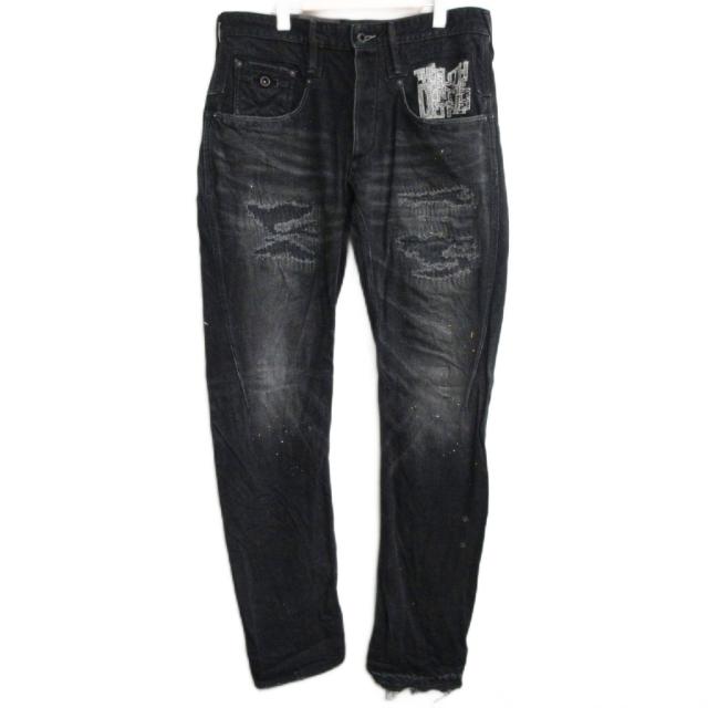 【中古】デンハム DENHAM CROSSBACK MIJECP デニムパンツ ジーンズ ダメージ加工 リペア加工 ペイント クロスバック34