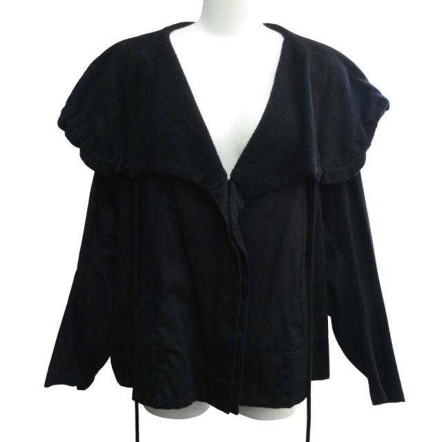 【中古】ヨウジヤマモト FEMME 希少 22SS セーラー襟 コットンショートジャケット ビッグカラー ブラック サイズ1