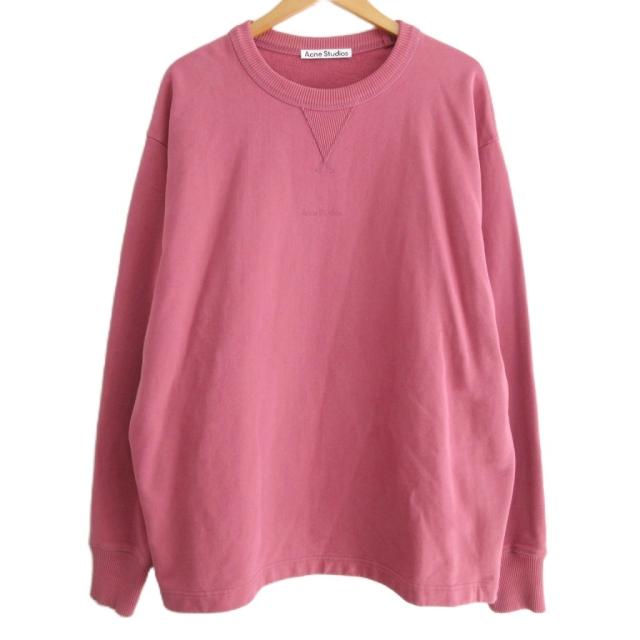 【中古】アクネ ストゥディオズ Acne Studios 22SS スウェットシャツ トレーナー ロゴ 刺繍 クルーネック XS ピンク