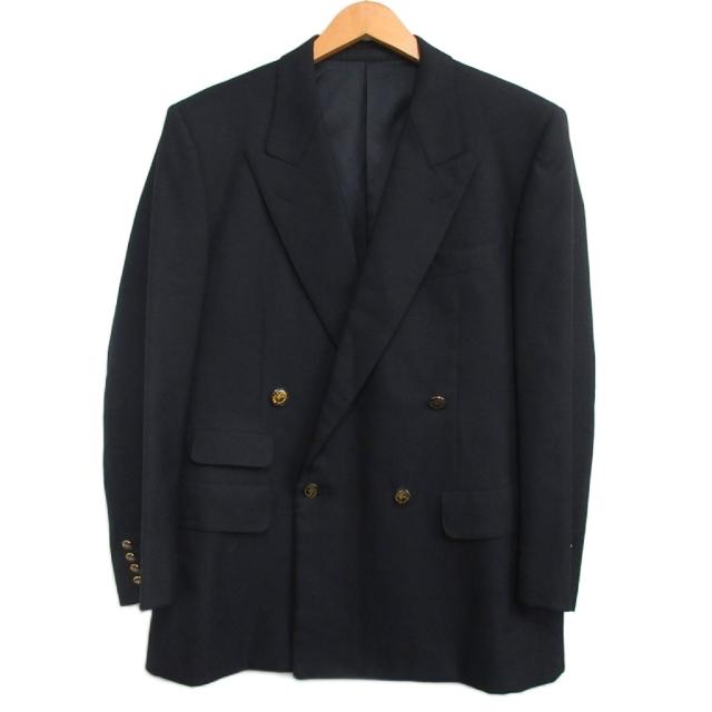 【中古】バーバリーズ 美品 ヴィンテージ ダブル テーラードジャケット ブレザー ホースロゴボタン 黒 AB5  ■MNK2