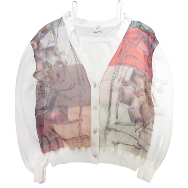 【中古】エルメス ゴルチエ期 BRIDES REBELLES POP SUR ツイルレーヌ アンサンブルニット シルク 白 38 ■MNK2