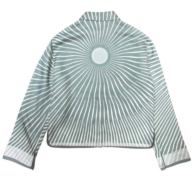 【中古】エルメス HERMES マルジェラ期 太陽 SOLEIL ソレイユ シルク 100% シャツ ブラウス 総柄 長袖 緑 グリーン 36 ■MNK2