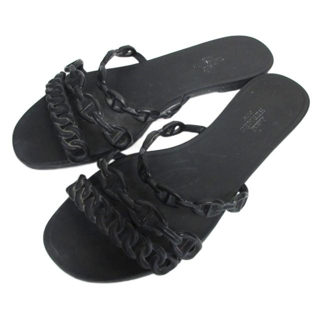 【中古】エルメス HERMES RIVAGE リヴァージュ ラバーサンダル シェーヌダンクル 181169Z 黒 ブラック 36 ■MNK2
