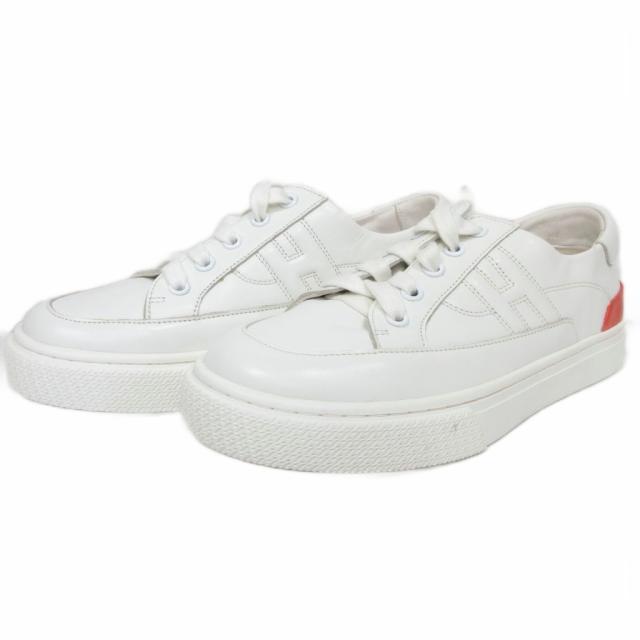 【中古】未使用品 エルメス HERMES Deep Sneaker ディープ レザースニーカー カーフスキン ホワイト 34 21cm ■MNK2