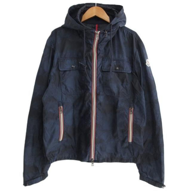 【中古】モンクレール MONCLER LYON リヨン ナイロンパーカー ジャケット カモフラ 国内正規 紺 ネイビー 2 ■MNK2