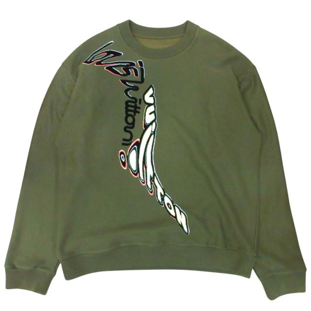 【中古】ルイヴィトン 美品 23AW シグネチャー クルーネック スウェット トレーナー 長袖 国内正規 カーキ XXL ■MNK