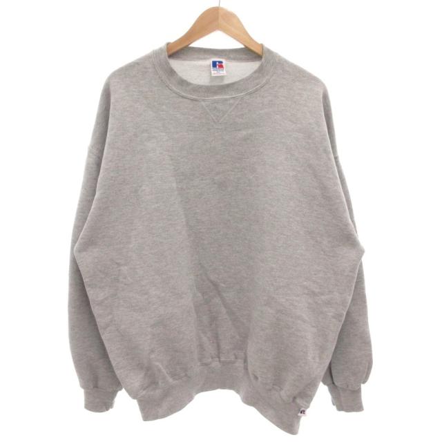 【中古】ラッセル RUSSELL 90s 刺繍タグ トレーナー スウェット 前V USA製 XXL 長袖 クルーネック 裏起毛 グレー /GV メンズ