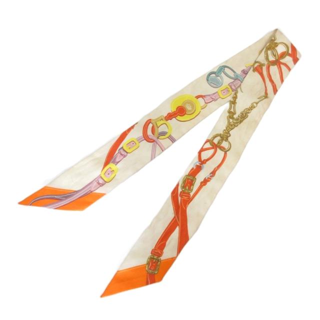 【中古】エルメス HERMES 23SS ツイリー Brides de Gala Applique Pique スカーフ シルク オレンジ