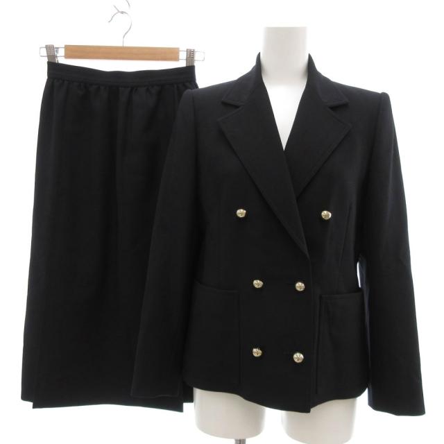 【中古】ジバンシィ ヴィンテージ スーツ セットアップ ダブルブレザー ボックスプリーツスカート ウール 6 黒