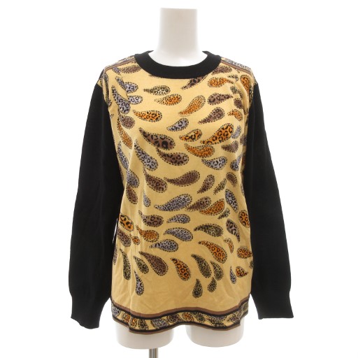 【中古】レオナール LEONARD ファッション FASHION ニット セーター 長袖 M レオパード柄 ペイズリー 切替 ウール