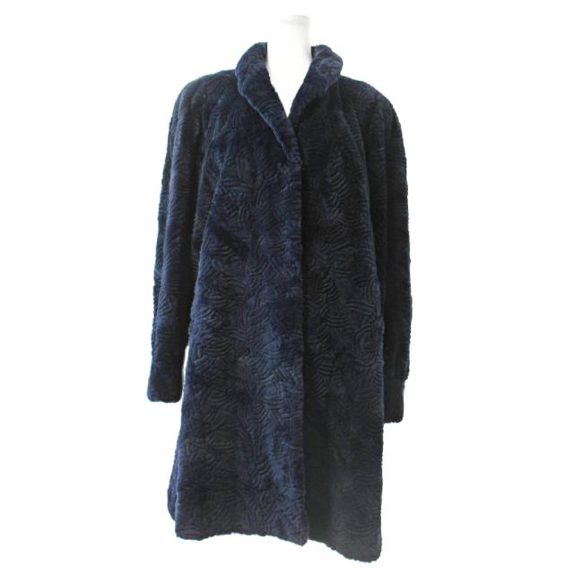 【中古】サガミンク SAGA MINK 銀サガ ミンクファー コート ジャケット 総柄 毛皮 F 紺 ネイビー 1104 ■MNK2