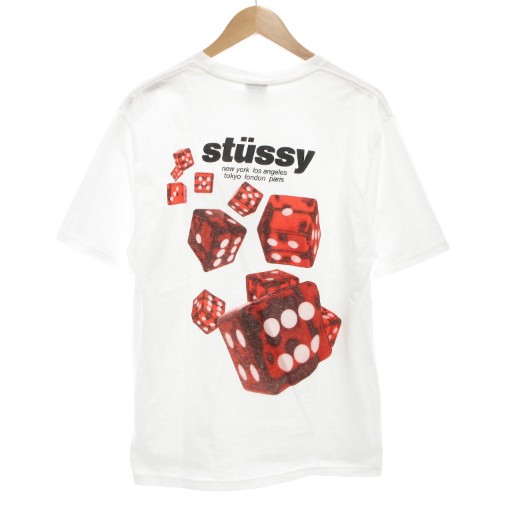 【中古】未使用品 ステューシー STUSSY 美品 25SS Rollers Dice Tee Tシャツ バックプリント ロゴ 半袖 M ホワイト