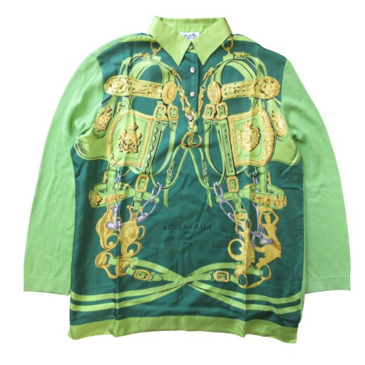 【中古】エルメス HERMES ツイルレーヌ BRIDES de GALA 式典用馬勒 ニット 長袖 国内正規 緑 グリーン M ■MNK2