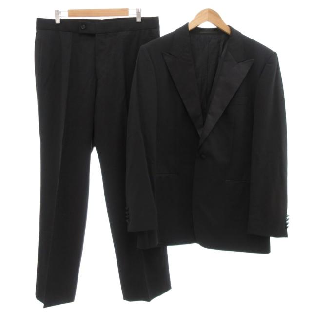 【中古】ヒューゴボス 美品 super140 ウール ブラックスーツ タキシード ジャケット パンツ ハンガー付き 52