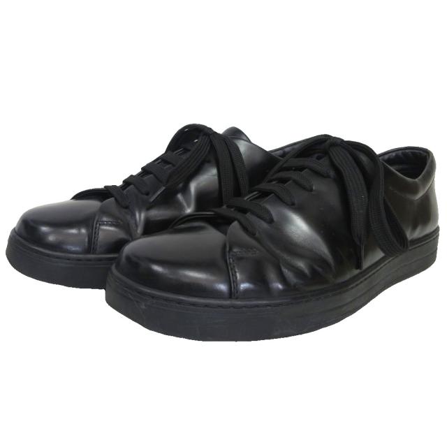 【中古】プラダ PRADA Leather Sneaker DNC112 オールレザースニーカー ローカット 黒 ブラック 7 1/2 ■MNK2