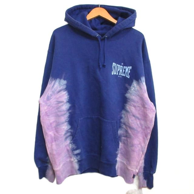 【中古】シュプリーム 21AW Bleached Hooded Sweatshirt タイダイ柄 パーカー ブリーチ フーディ パープル L IBO84
