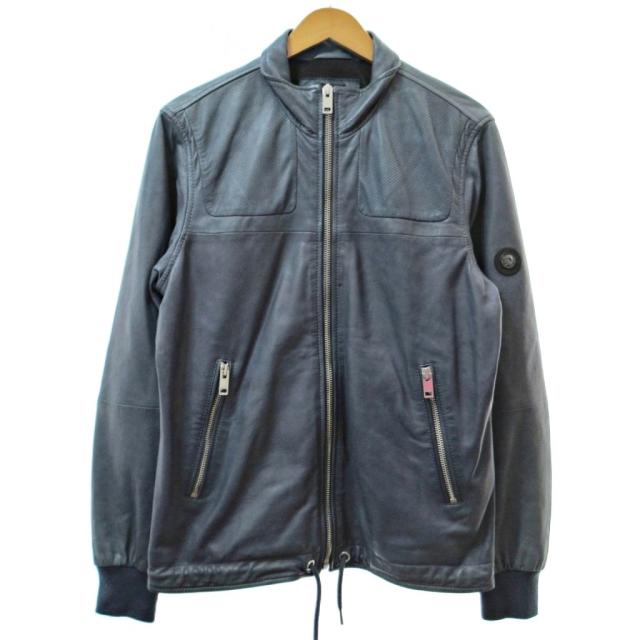 【中古】ディーゼル DIESEL ラムレザー ラムスキン レザージャケット ライダース ジップアップ M 青系 1118 IBO84