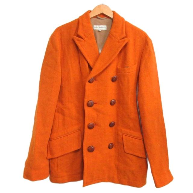 【中古】ドリスヴァンノッテン 90s アーカイブ ウール Pコート ピーコート ダブル くるみボタン オレンジ 46 IBO84