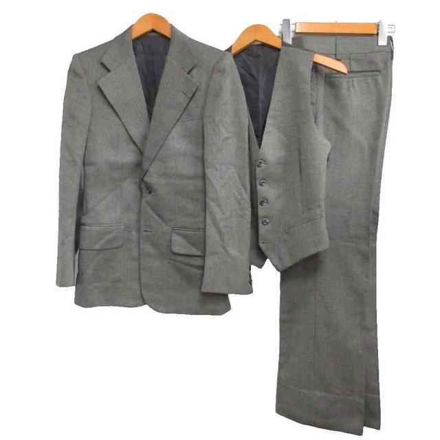 【中古】イヴサンローラン 美品 90s ヴィンテージ 3ピース スーツ セットアップ 2B 総裏 グレー S-M IBO84
