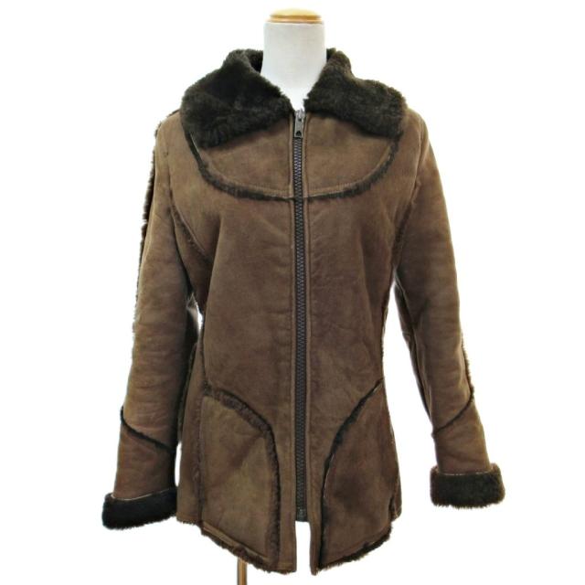 【中古】HARRO リアルムートン コート ジャケット 毛皮 裏ボア ジップアップ 40 茶 ブラウン 1125 レディース