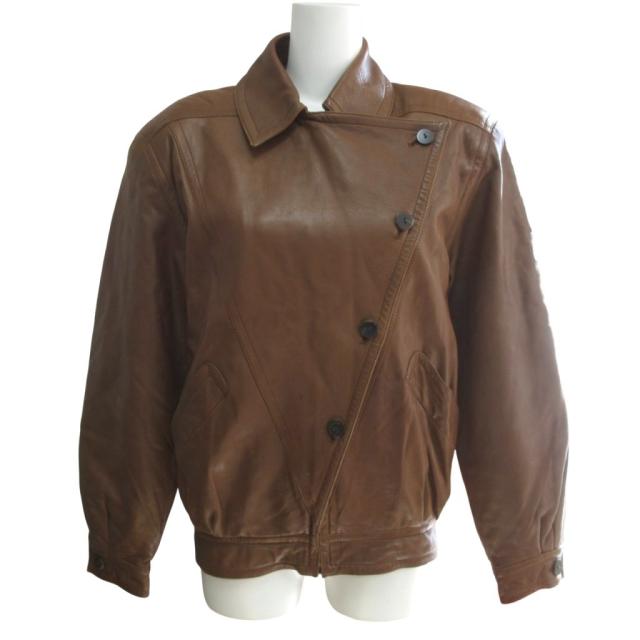 【中古】ヴァレンティノ ガラヴァーニ VALENTINO GARAVANI ヴィンテージ レザー ブルゾン 茶 ブラウン 40 IBO84