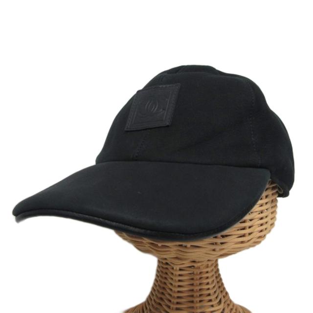 【中古】シャネル CHANEL スポーツライン ラムスキン キャップ ココマーク レザー 羊革 M 黒 ブラック ☆AA★