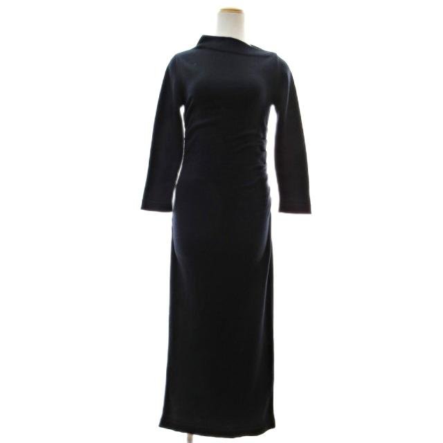 【中古】エッフェビームス EFFE BEAMS NATAN ニット ワンピース 長袖 ロング タイト ウール ギャザー 1 紺 ネイビー