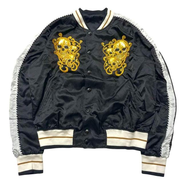 【中古】アレキサンダーマックイーン ALEXANDER MCQUEEN 17SS スカル刺繍 ジャケット スカジャン 黒 ブラック 48