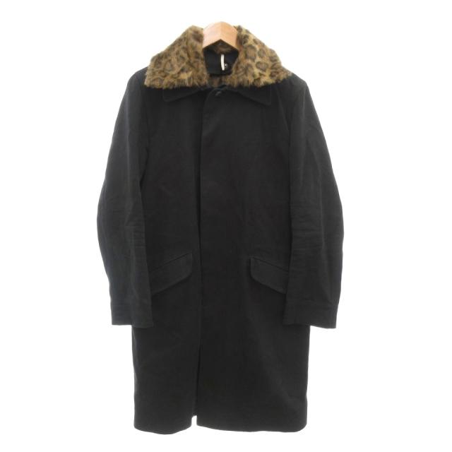 【中古】エムズブラック m's braque ステンカラーコート リネン混 フェイクファーライナー レオパード柄 ロング 黒