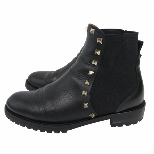 【中古】ヴァレンティノ ガラヴァーニ VALENTINO GARAVANI ロックスタッズ レザー サイドゴアブーツ 36.5 黒