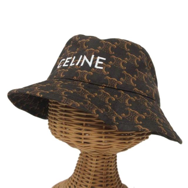 【中古】セリーヌ CELINE タグ付 21AW TRIOMPHE MONOGRAM BUCKET HAT トリオンフ バケットハット ブラウン ■MNK3