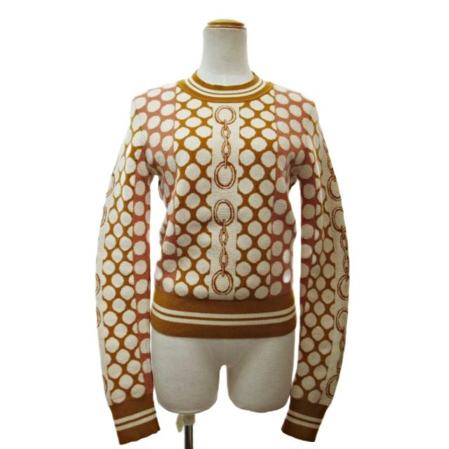 【中古】エルメス HERMES d'ancre and d'ancre 長袖 ニット セーター カットソー ドット柄 ウール 36 マスタード