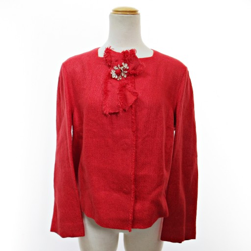 【中古】未使用品 エルマンノ シェルヴィーノ Ermanno Scervino タグ付き ツイード ノーカラージャケット 42