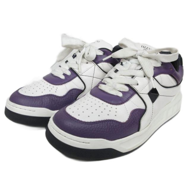 【中古】ヴァレンティノ ガラヴァーニ One Stud ワンスタッズ レザー スニーカー 41 ホワイト パープル ■MNK3