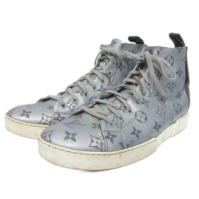 【中古】ルイヴィトン マッチアップライン ハイカットスニーカー モノグラム スプリット 7.5 シルバーカラー ■MNK3