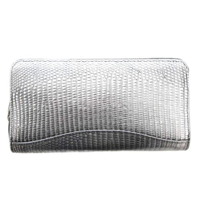 【中古】ノーブランド 長財布 ウォレット リアルリザードレザー 本革 Exellaファスナー グレー /AE IBO86 メンズ