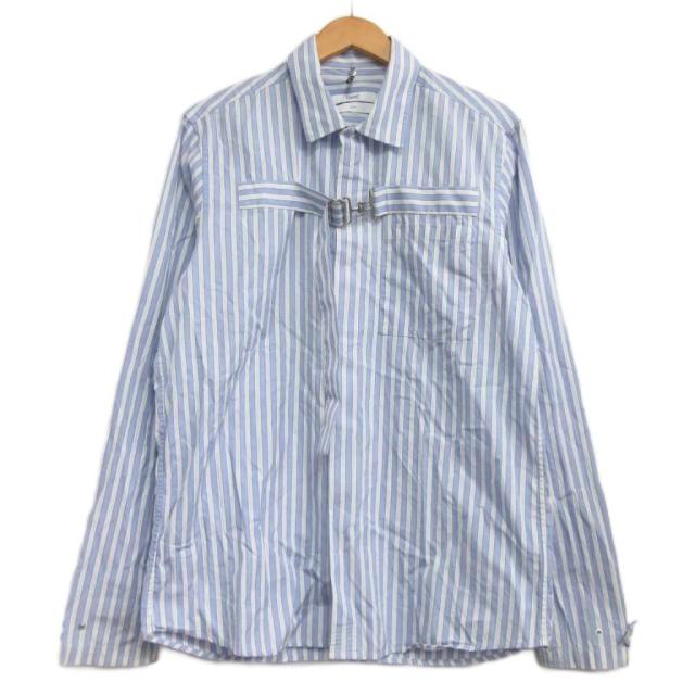 【中古】オーエーエムシー OAMC Strapped Shirt ストライプシャツ 長袖 M ブルー IBO86 メンズ