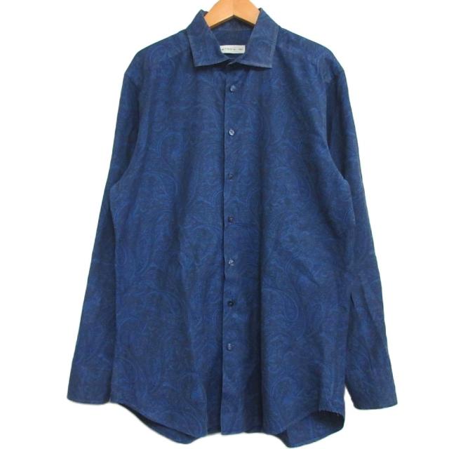 【中古】エトロ ETRO ペイズリー ドレスシャツ 総柄 長袖 41 青 ブルー メンズ