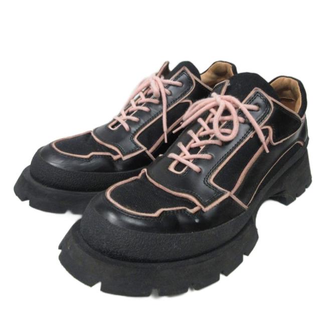 【中古】ジルサンダー JIL SANDER 19AW ダービーシューズ スニーカー チャンキーソール 厚底 黒 ブラック ピンク 45