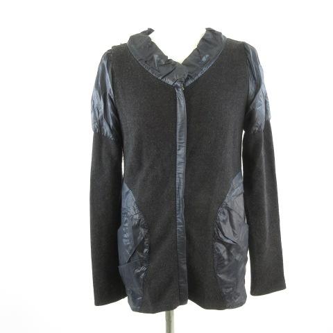 【中古】ネイビーウォ NAVY. WO ニットジャケット 長袖 切り替え ナイロン ジップアップ  黒 紺 2 *E761 レディース