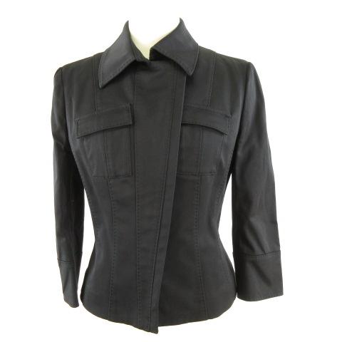 【中古】未使用品 マテリア MATERIA MILANO ステンカラージャケット 七分袖 ジップアップ ストレッチ 黒 38 *A50