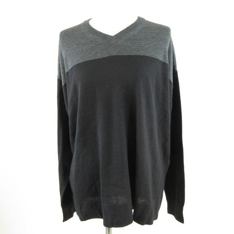 【中古】未使用品 ハク スーパーハッカ H.A.K バラクラバ付き配色Vネックニットプルオーバー 長袖 黒 グレー F