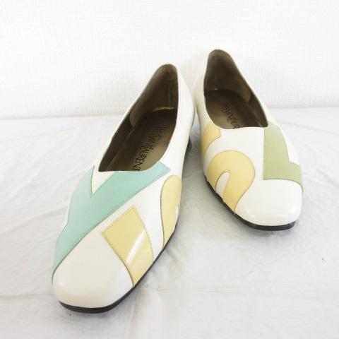 【中古】イヴサンローラン YVES SAINT LAURENT パンプス フラットシューズ スクエアトゥ ロゴ オフホワイト 白 35.5