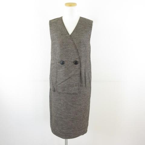 【中古】 ルームエイト ROOM NO.8 ワンピース ひざ丈 ノースリーブ Vネック ブラウン 茶 1 *T166 レディース