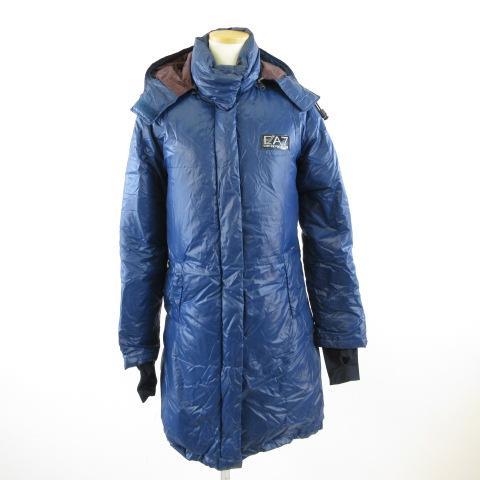 【中古】エンポリオアルマーニ EMPORIO ARMANI EA7 ダウンコート 長袖 フーディー 2way 青 XS *T17 レディース