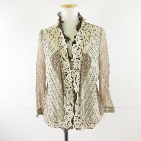 【中古】インポートロッサ ROSSA カーディガン 七分袖 レース ベージュ 茶 44 *T248 レディース