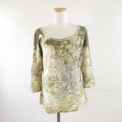 【中古】エスカーダ ESCADA ローレル Laurel カットソー 七分袖 総柄 ストレッチ ベージュ 茶 40 *A693 レディース