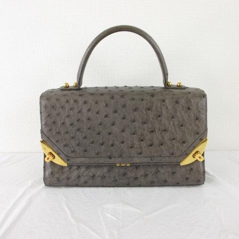 【中古】コンテス Comtesse ハンドバッグ オーストリッチ レザー グレー *T565 レディース