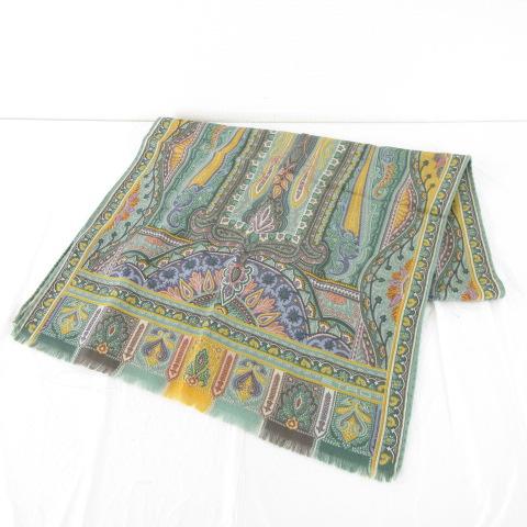 【中古】エトロ ETRO ストール ショール ペイズリー柄 緑 黄 *A995 レディース